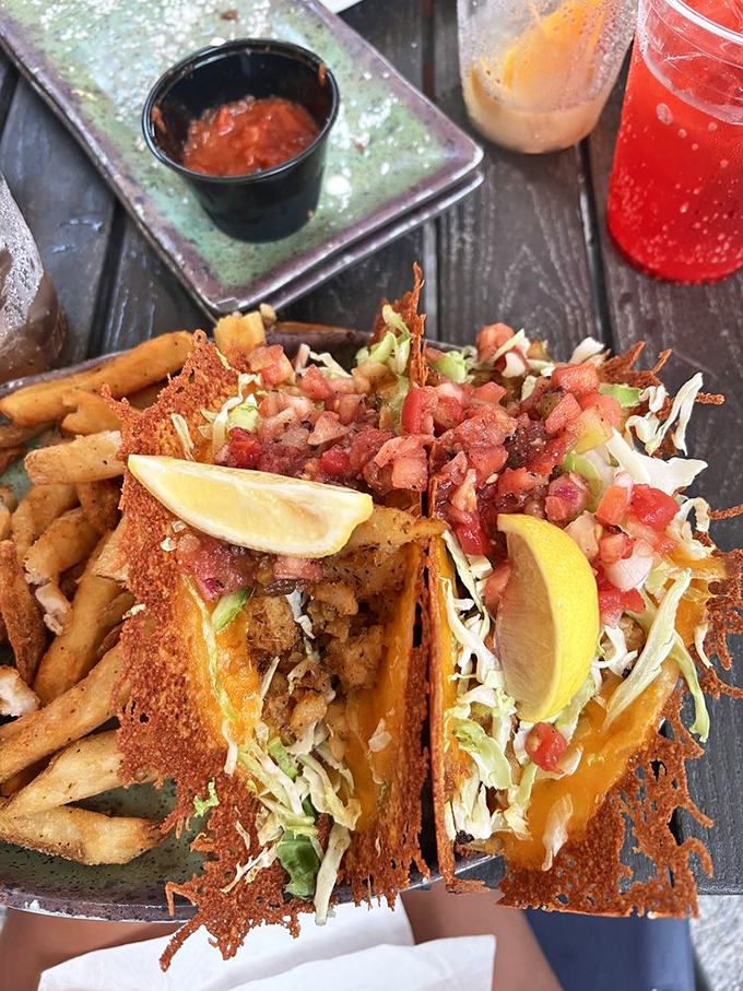 Grouper tacos dressed to impress &ndash; fresh fish meets vibrant toppings in tortilla heaven.