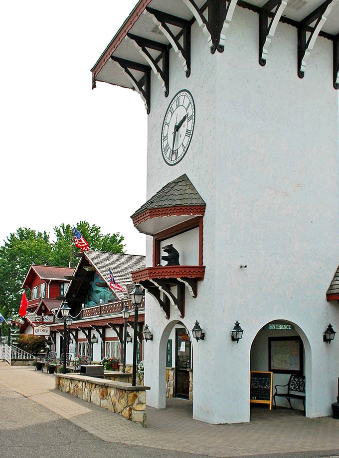 The clock tower at Guggisberg Cheese isn't just telling time—it's counting down the minutes until your next cheese sampling. Resistance is futile.