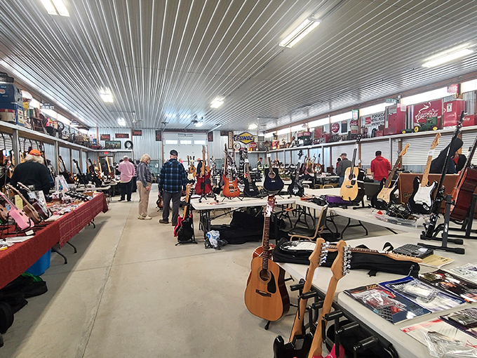 A guitar lover's dream where vintage Fenders and acoustic beauties wait for new hands to bring them back to musical life.