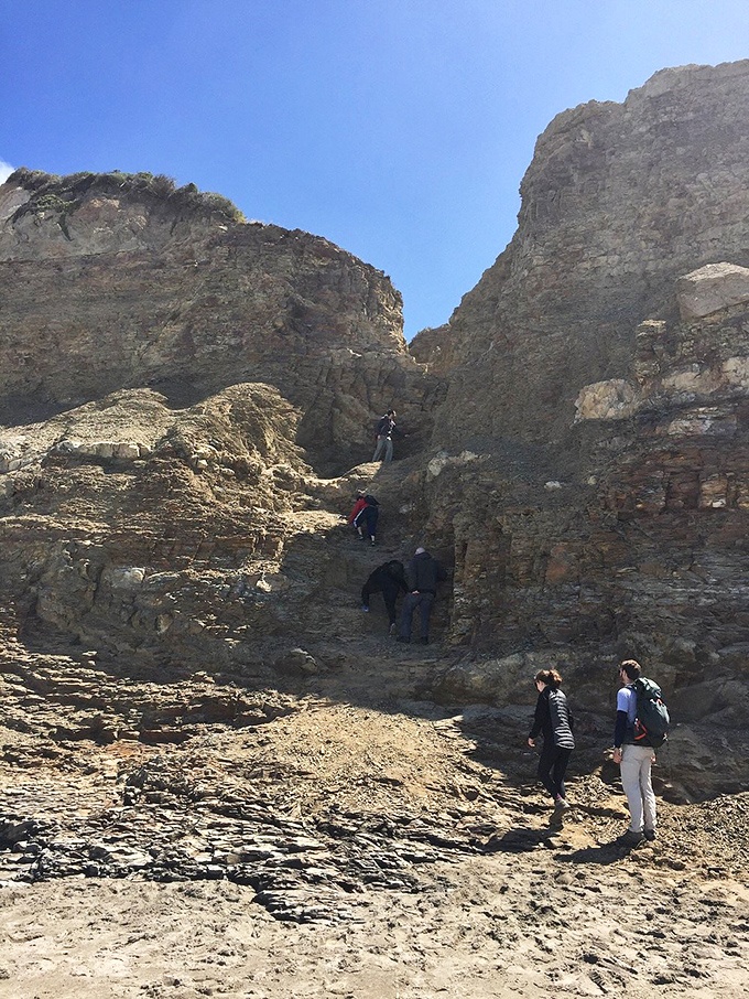 Hikers navigate nature's obstacle course, proving that sometimes the best views require a bit of climbing. No elevator to paradise!