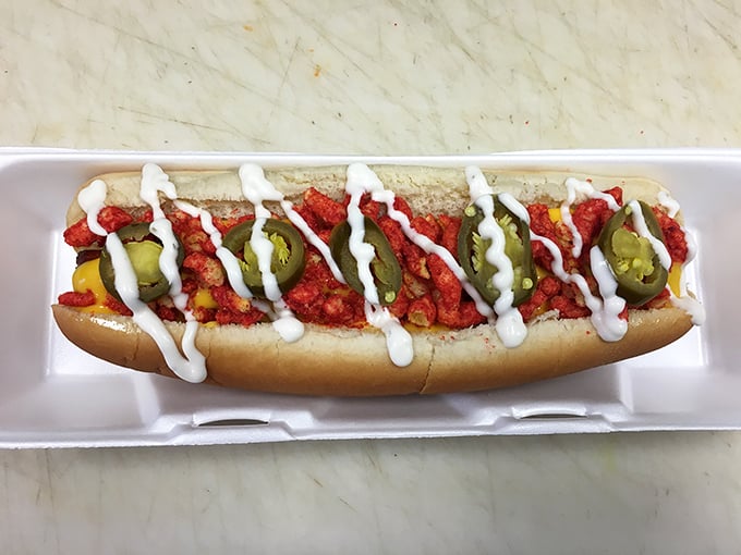 Hot dog architecture at its finest&mdash;this spicy creation balances heat, coolness, and the perfect snap in every bite.