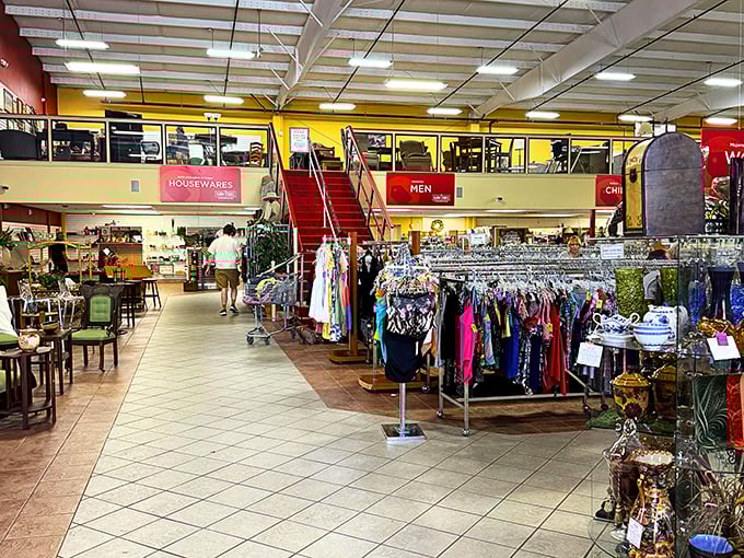 The two-story wonderland creates natural departments, with housewares below and men's clothing above&mdash;a department store without the department store prices.