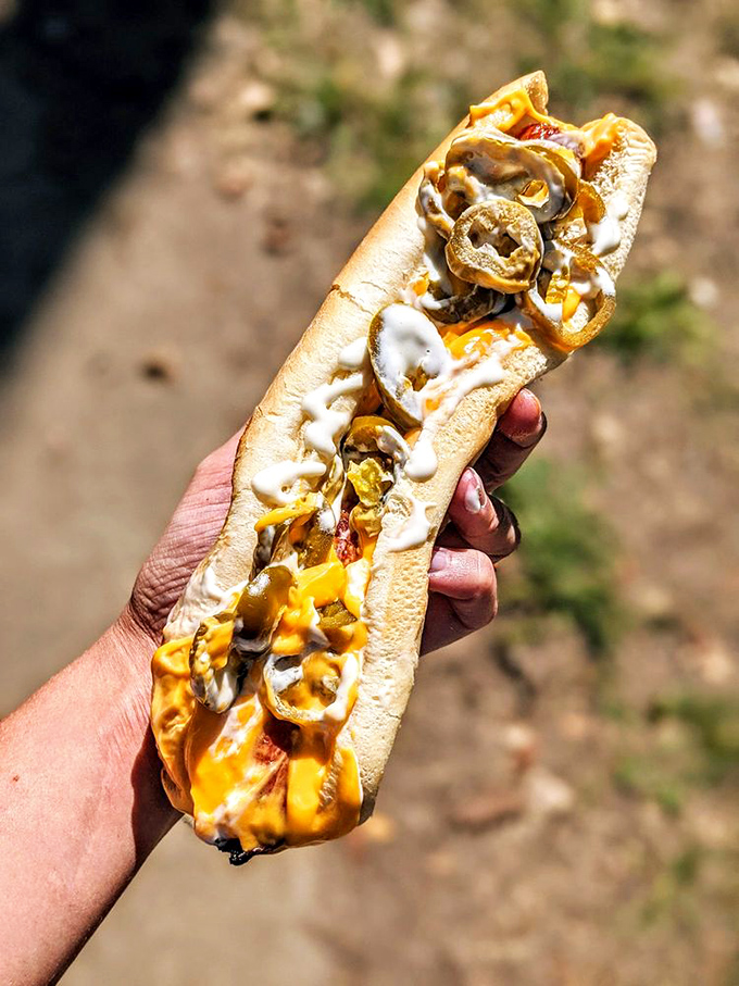 The jalapeño popper dog proves that culinary creativity knows no bounds or limits here.
