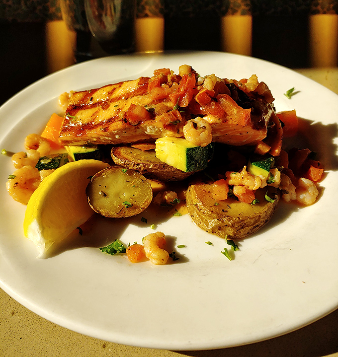 Salmon doesn't get more Oregon than this&mdash;perfectly seared and resting on seasonal vegetables like royalty on a colorful throne.