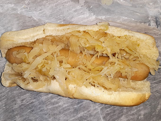 The humble kraut dog: proof that sauerkraut's destiny was always to crown a perfectly grilled hot dog in a soft bun, creating harmony in simplicity.