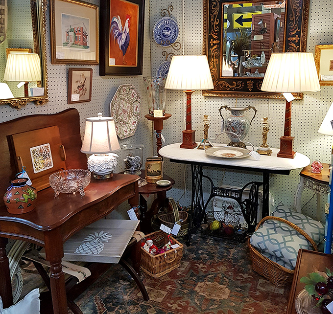 This isn't decorating&mdash;it's time travel with table lamps. That Singer sewing machine table has been repurposed more times than a Hollywood screenplay.