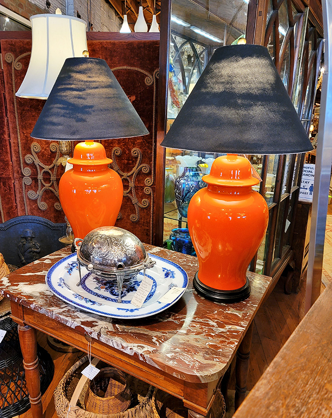 Those orange lamps aren't playing around. Like twin beacons of 1970s design glory, they're waiting to become the conversation piece your living room never knew it needed.