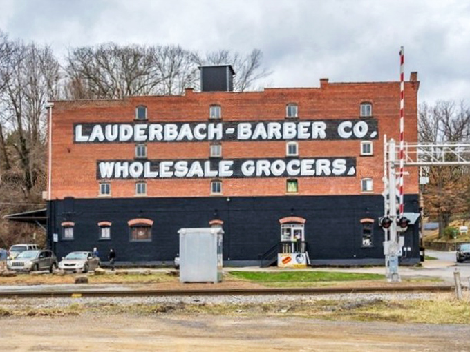 The Lauderbach-Barber building's vintage signage recalls an era when "wholesale grocers" meant quality, not bulk toilet paper purchases at warehouse clubs.