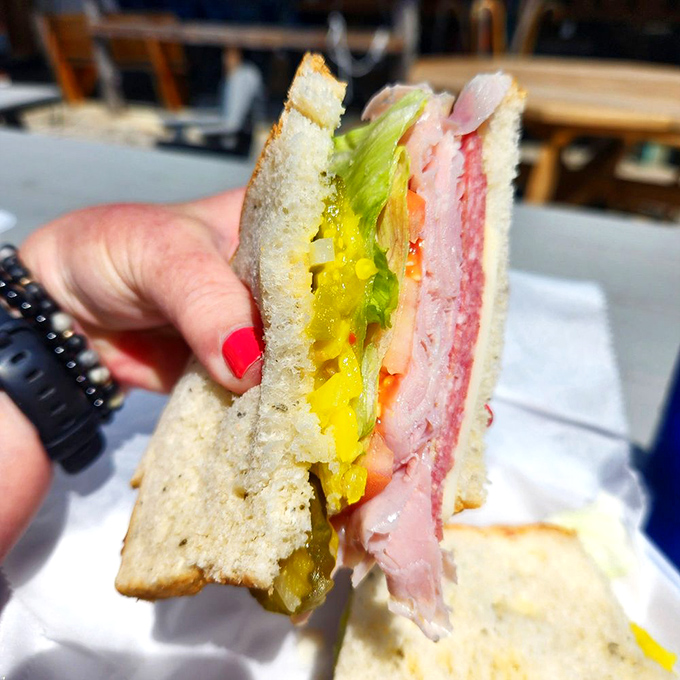 Sandwich architecture at its finest. This Italian masterpiece has more layers than a family drama at Thanksgiving, but considerably more enjoyable.