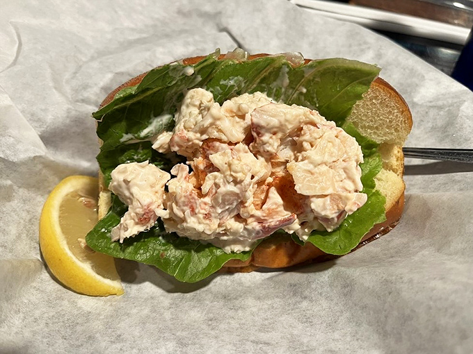 The lobster roll&mdash;chunks of sweet meat barely dressed, letting the star of the show shine on its perfectly toasted throne.