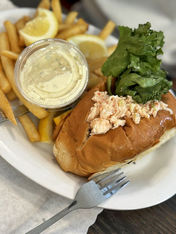 Seafood royalty on a humble throne &ndash; this lobster roll delivers sweet, tender meat with just enough mayo to make everything play nicely together.