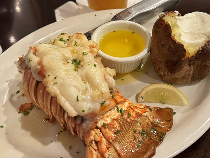 This lobster tail presentation showcases the kind of elegance that transforms dinner into a special occasion celebration.