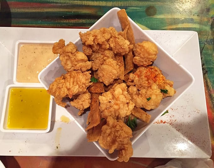 Golden nuggets of lobster that crunch then melt, served with dipping sauces that make you wonder why you've wasted time on chicken tenders all these years.
