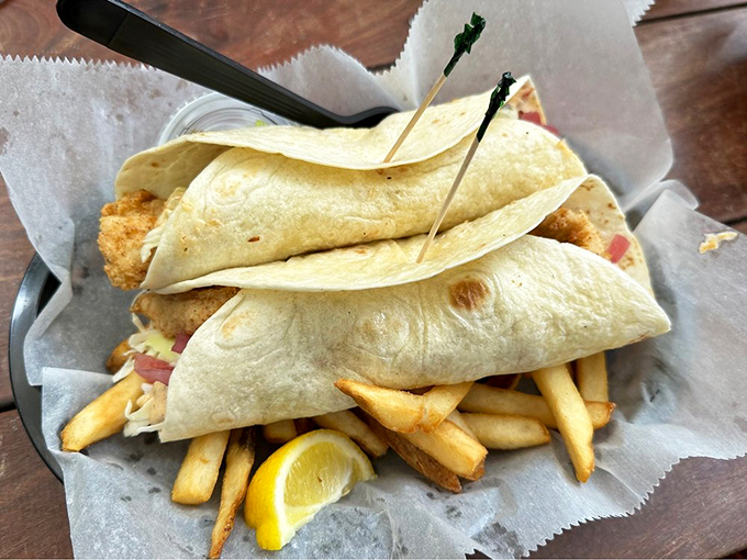 These fish tacos aren't just lunch; they're a vacation wrapped in a tortilla, with crispy fish and fresh toppings playing starring roles.