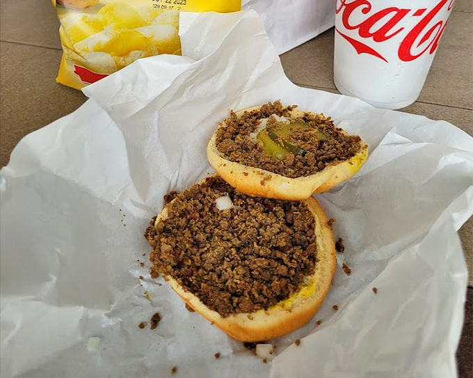 The loose meat sandwich in its natural habitat &ndash; wrapped in paper, ready to challenge your eating technique and reward your taste buds.