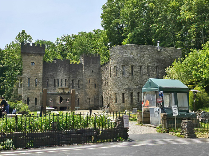 The main entrance welcomes visitors like medieval royalty, minus the need for a drawbridge or moat crossing.