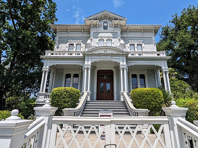 The magnificent McHenry Mansion stands as Modesto's crown jewel of Victorian architecture, its pristine white facade and intricate details meticulously preserved.