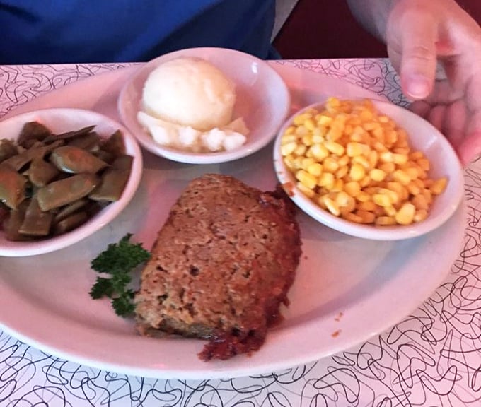 Meatloaf that would make your grandmother nod in approval, served with sides that know their supporting role.