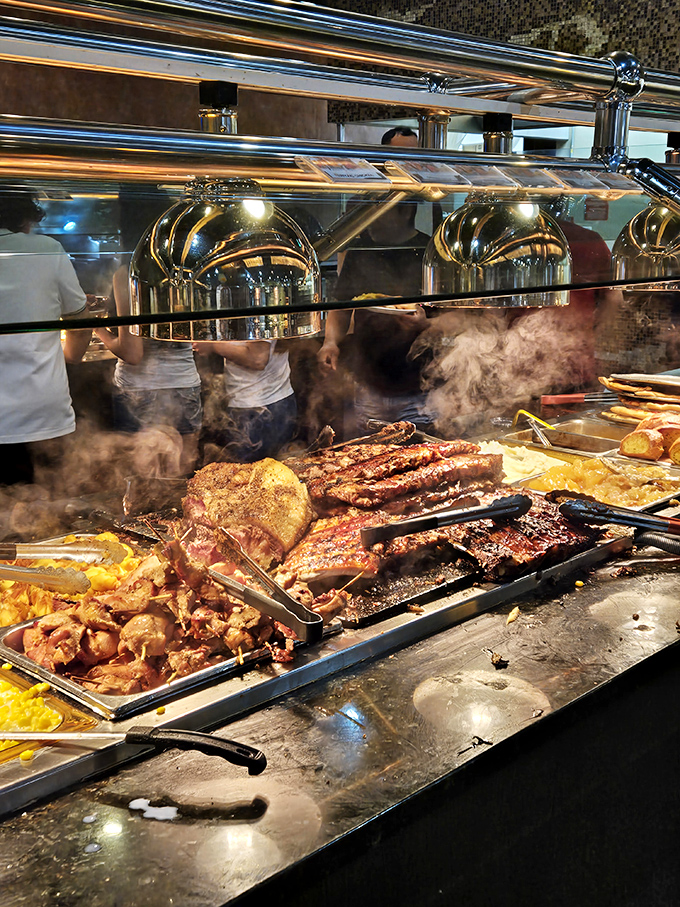 The grill station performs a mouthwatering magic show where smoke and flame transform ordinary proteins into extraordinary centerpieces for your carefully curated plate.