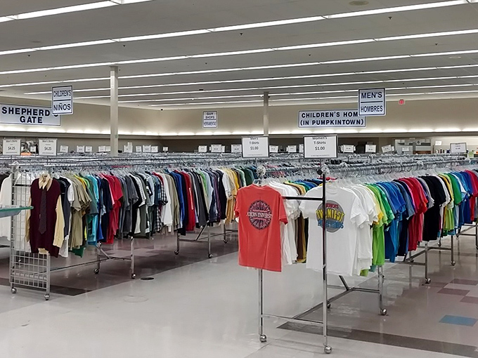 Color-coded clothing heaven that would make Marie Kondo weep with joy. The organization here rivals department stores charging five times the price.