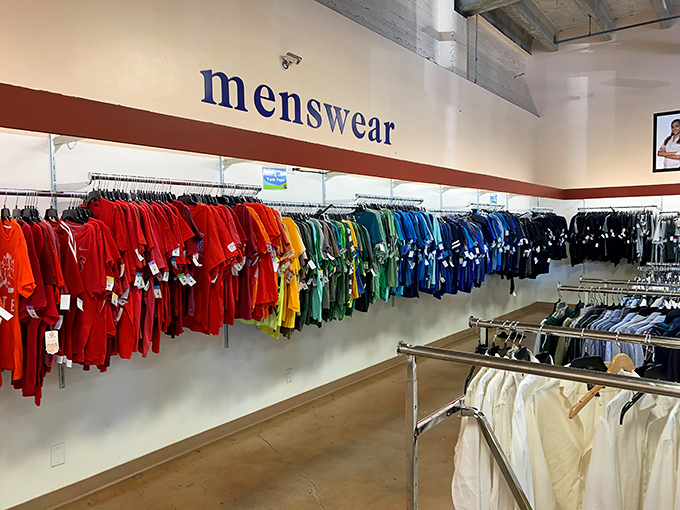 The menswear rainbow: where yesterday's corporate uniforms transform into tomorrow's ironic statement pieces or genuine fashion finds.