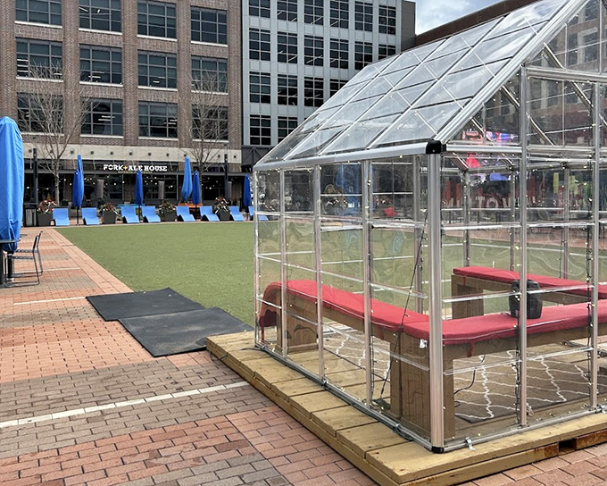 Midtown Plaza's transparent igloos bring a touch of urban hipness to Carmel. Who knew sitting in a fishbowl could feel so exclusive?