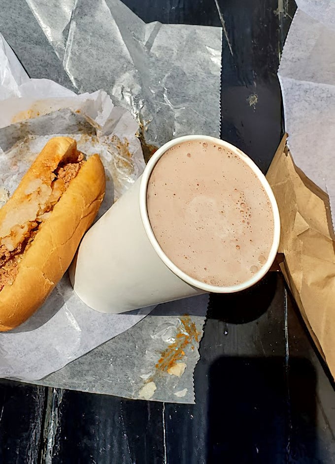 That thick, creamy milkshake is the perfect cool companion to balance out all that spicy chili goodness.