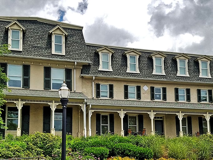 The Mountain Springs Hotel's elegant façade whispers tales of Ephrata's surprising past as a health resort destination for city dwellers seeking rural rejuvenation.