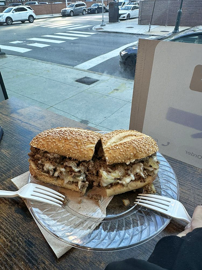 This New York Strip sandwich has more layers than a Christopher Nolan movie, each one more delicious than the last.