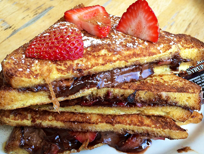French toast that makes you want to write thank-you notes to whoever invented Nutella. Those strawberries aren't just garnish&mdash;they're co-stars.