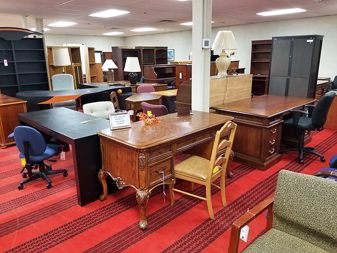 Office furniture that makes working from home feel distinguished. That carved desk would make even spreadsheets feel fancy.