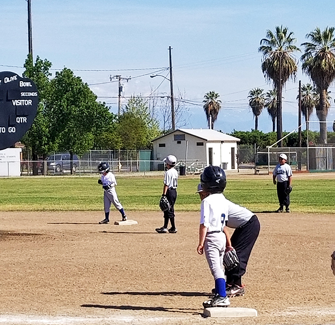 America's pastime alive and well. Local youth baseball keeps community spirit thriving under the watchful gaze of California palm trees.