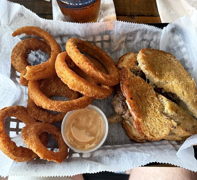 The perfect onion ring doesn't exi&mdash; Oh wait, here it is, alongside a patty melt that would make your cardiologist wince and your taste buds applaud.