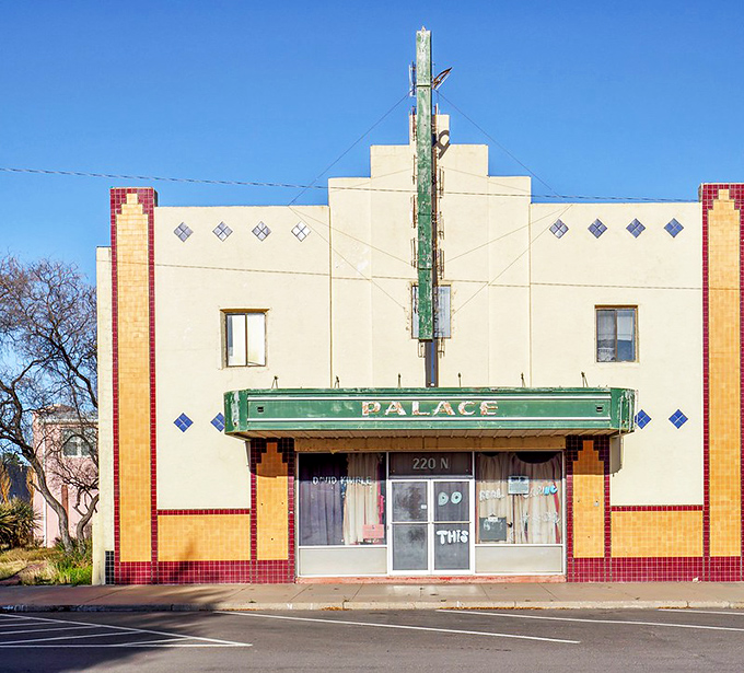 The Palace Theater's art deco façade stands as a technicolor time capsule from when going to the movies was an event worth dressing up for.