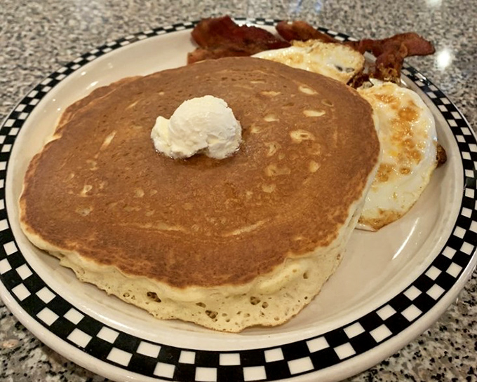 Pancakes the size of hubcaps with a dollop of butter slowly melting into breakfast nirvana. This is why elastic waistbands were invented.