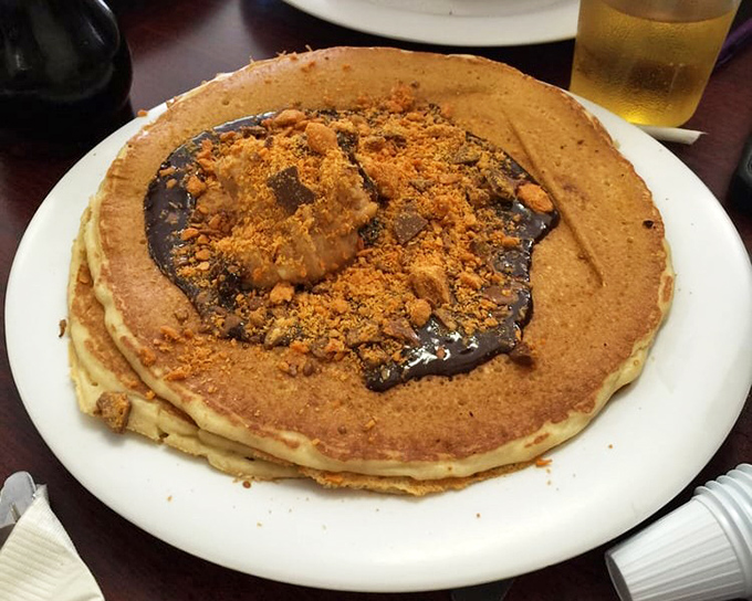 Pancakes wearing chocolate like a Sunday hat &ndash; because sometimes breakfast deserves to dress up.