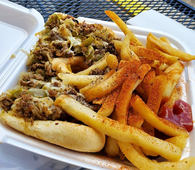 The Philly cheesesteak brings a taste of Pennsylvania to Florida, with seasoned fries that look like they've been dusted with the spice equivalent of fairy dust.