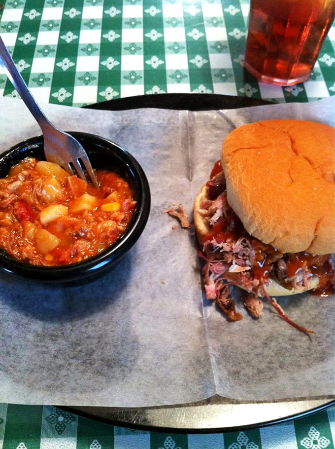 Brunswick stew and a pulled pork sandwich&mdash;the Batman and Robin of Georgia barbecue, fighting hunger one delicious bite at a time.