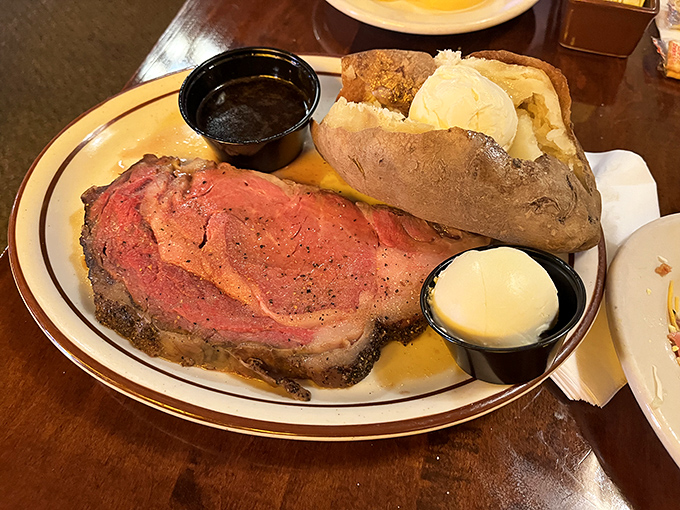 Prime rib that's been slow-dancing with heat for hours, resulting in that glorious pink interior that makes meat lovers weak at the knees.