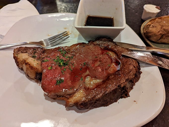 Prime rib that doesn't need a passport to transport you to carnivore heaven. That perfect pink center speaks a universal language of deliciousness.