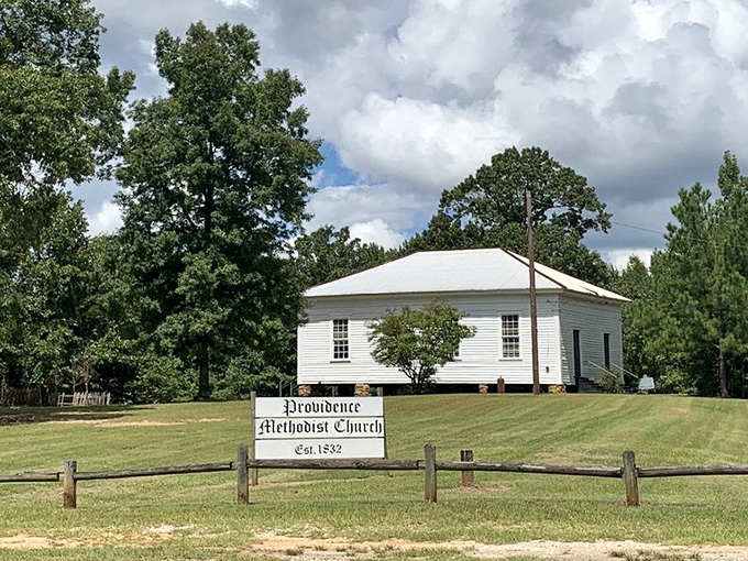 Providence Methodist Church has been watching over this land since 1832, predating the canyon's dramatic debut.