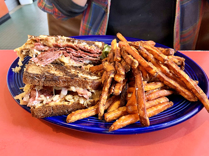 This towering Reuben sandwich proves that sometimes lunch items deserve equal billing at the breakfast table.