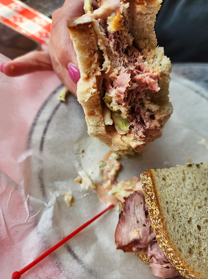 Behold the roast beef sandwich in its natural habitat&mdash;tender meat, fresh veggies, and just enough sauce to make you contemplate driving across state lines.