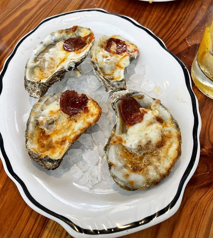 Roasted oysters with a crown of savory chorizo that makes you wonder why you ever ate them any other way. The ocean and land in perfect harmony.