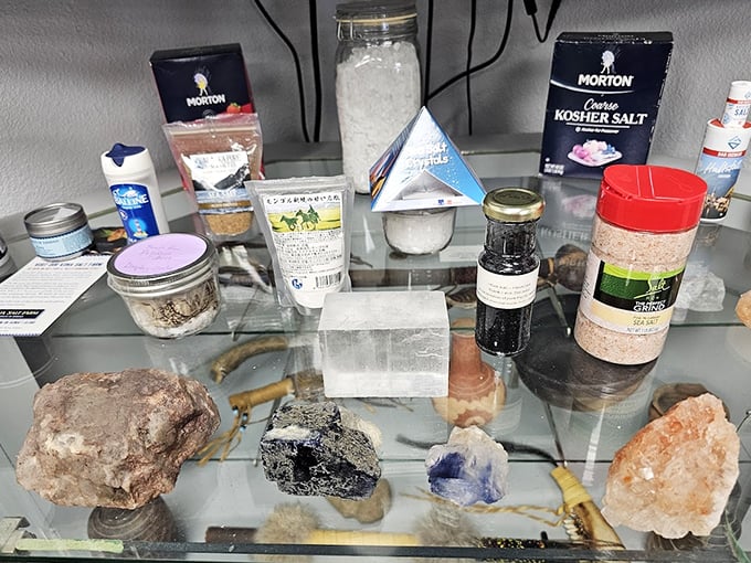 From Morton's iconic umbrella girl to vintage packaging, this display case serves up a heaping helping of American advertising nostalgia.