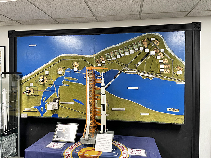 Geography lesson, rocket style. This detailed model shows Kennedy Space Center's layout, proving that waterfront property isn't just for beach houses.