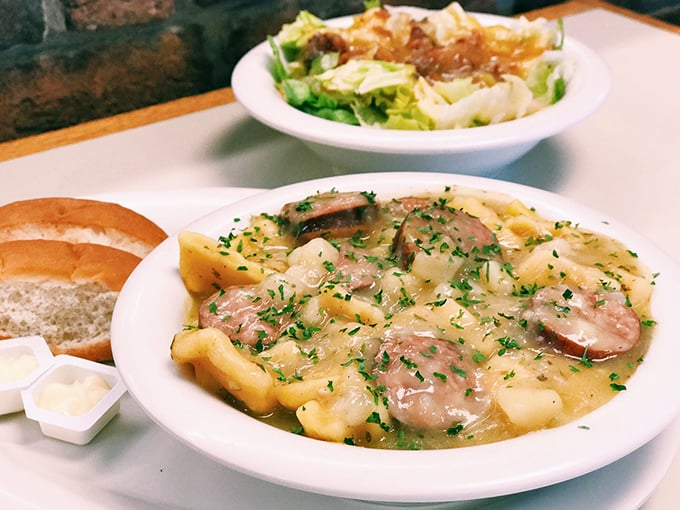 Sausage pot pie that would make your Pennsylvania Dutch ancestors weep with joy. Comfort food so authentic it deserves its own heritage certification.