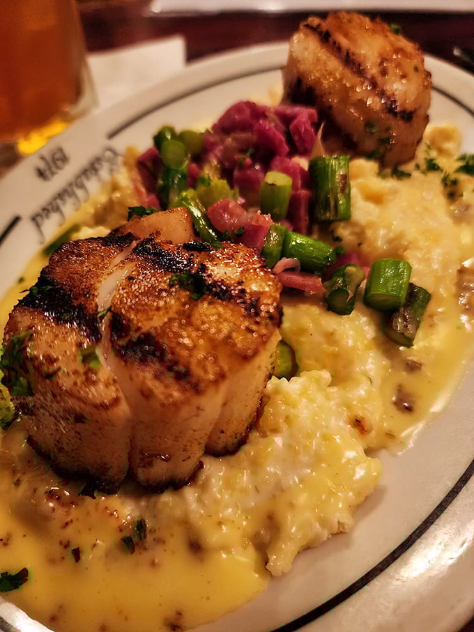 Scallops and grits that make you question why you ever ordered anything else. The South meets the sea in a dish that defies geography.