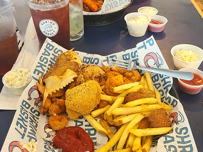 A seafood platter that doesn't mess around &ndash; fried everything with fries and all the fixings. Diet starts tomorrow, obviously.