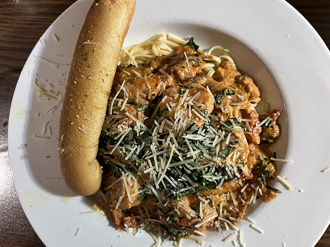 Pasta that would make an Italian grandmother nod in approval. The garlic bread isn't just a side&mdash;it's essential equipment for sauce-sopping operations.